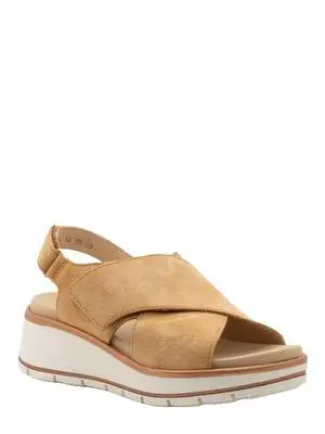 ARA Santiago Slingback Platform Wedge Sandal - Caramel