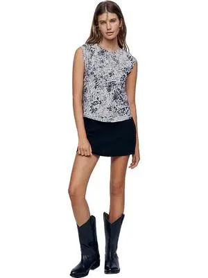 PILCRO Bennie Cotton Slim Crew Neck Tee - Grey Pattern