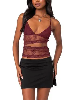 EDIKTED Spice Cut Out Lace Tank Top - Burgundy