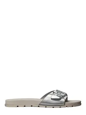 Tory Burch Buckled Slide Sandals Silver