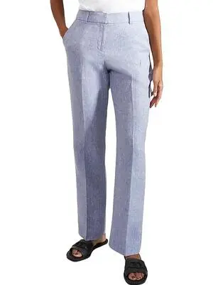 HOBBS LONDON Adina Linen Trousers - Blue Ivory