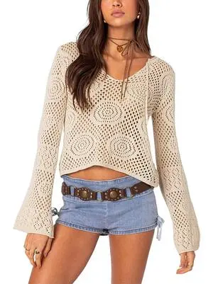 EDIKTED Kinley Crochet Top - Beige
