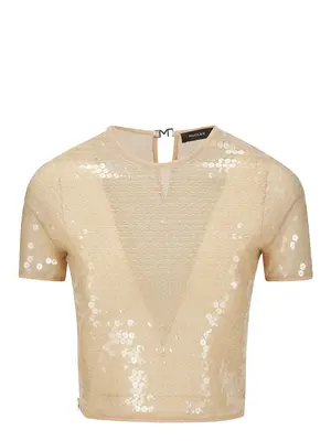 MUGLER Short-sleeved Sequined Blouse - Neutrals