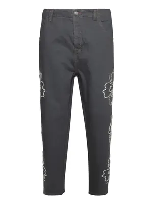 BLUEMARBLE Hibiscus Embroidered Straight Leg Jeans - Grey