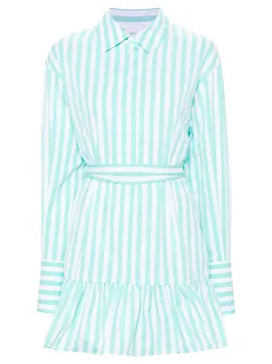 Patou Striped Ruffled Mini Dress - Green