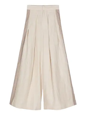 Biyan Stripe-appliqué Palazzo Trousers - Neutrals