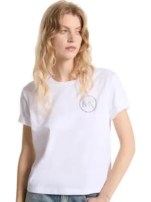 Michael Kors Embellished Logo Organic Cotton T-shirt - White