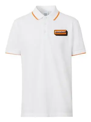Burberry Logo Applique Cotton Pique Polo Shirt - White/orange