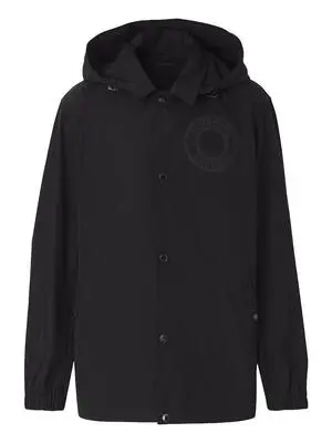 Burberry Logo Graphic Windbreaker Jacket With Detachable Hood - Black