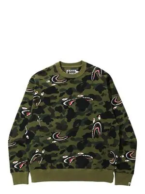 A BATHING APE Camo Shark Crewneck Sweatshirt - Green