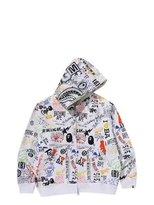 A BATHING APE Hand-Drawn Pattern Shark Zip Hoodie