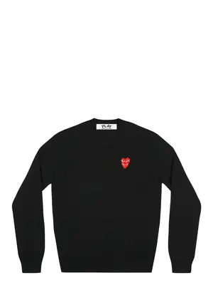 Play Comme Des Garcon Double Heart Logo V-neck Sweater - Black