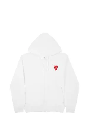 Play Comme Des Garcon Heart Logo Zip Up Hooded Sweatshirt - White