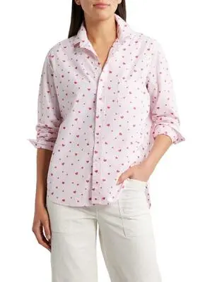 Frank & Eileen Eileen Relaxed Button-up Shirt - Pink Stripe Hearts