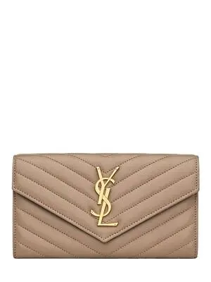 Saint Laurent Cassandre Matelasse Large Flap Wallet Dusty Gray Lambskin/gold