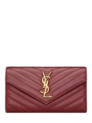 Saint Laurent Cassandre Matelasse Large Flap Wallet Rouge Merlot Lambskin/gold