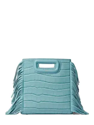 Maje Mini Embossed-Leather M Bag With Chain Blue