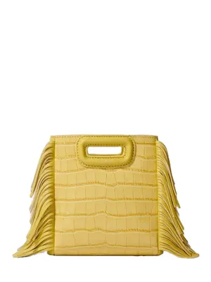 Maje Mini Embossed-Leather M Bag With Chain Yellow