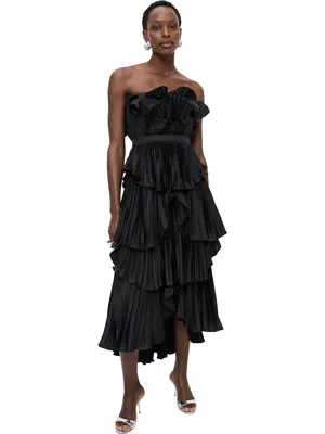 AMUR Judah Scalloped Pleated Dress - Black