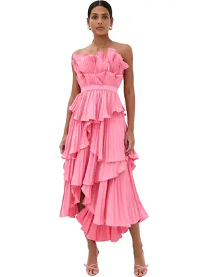 AMUR Judah Scalloped Pleated Dress - Calla Lily