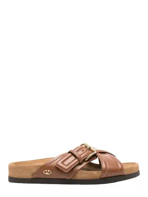 Valentino Garavani Vlogo Leather Slides - Brown
