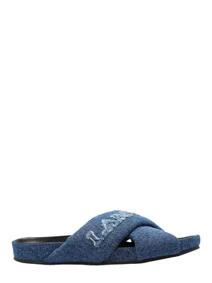 LANVIN Logo-embroidered Denim Slides - Blue
