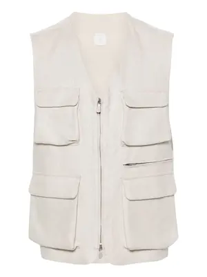 Eleventy V-neck Linen Vest - Neutrals
