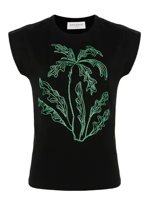 ERMANNO FIRENZE Palm Tree Appliqué T-shirt - Black