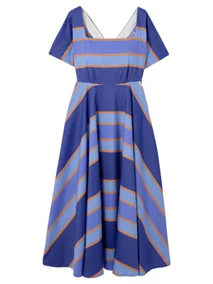 Thierry Colson Allegria Pleated Striped Cotton-poplin Wrap Midi Dress - Blue