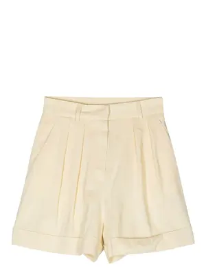 Andamane Pleated Linen-blend Thigh-length Shorts - Yellow
