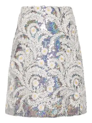 Giambattista Valli Floral Embroidery A-line Skirt - Metallic