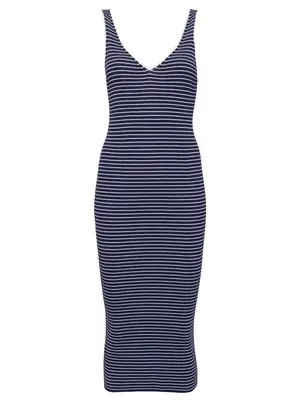 Staud Dana Striped Ribbed Dress - Blue