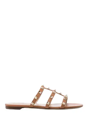 Valentino Garavani Rockstud Flat Sandals - Brown