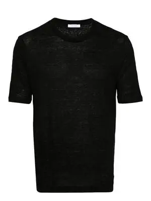 CRUCIANI Crew-neck Linen T-shirt - Black