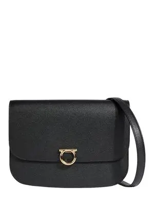 FERRAGAMO Textured Leather Shoulder Bag Black