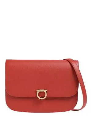FERRAGAMO Textured Leather Shoulder Bag - Brick