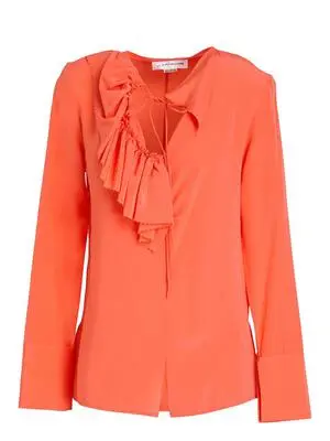 Victoria Beckham Ruffled Silk Crepe De Chine Blouse - Coral