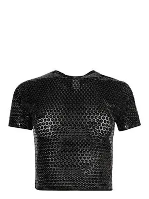 MUGLER Sequin-Embellished Crop Top Black