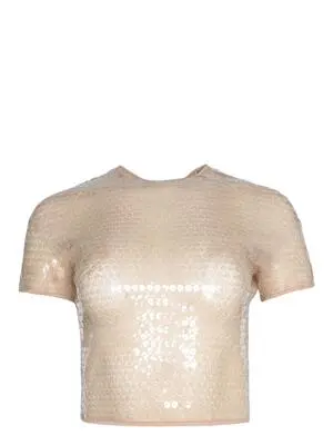 MUGLER Sequin-embellished Crop Top - Tan