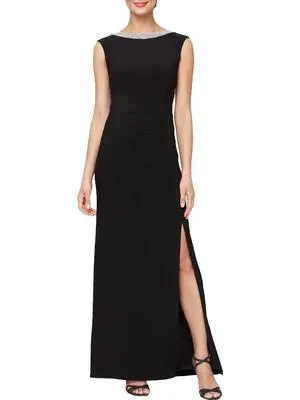 Alex Evenings Embellished Neck Gown - Black