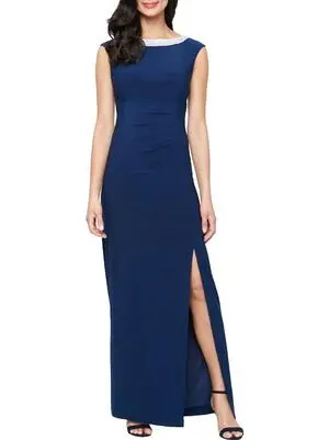 Alex Evenings Embellished Neck Gown - Cobalt