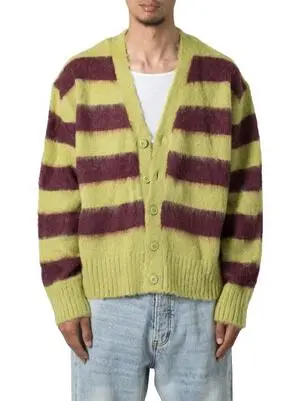 Mnml Striped Wool-mohair Cardigan - Green/brown
