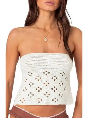 EDIKTED Niki Crochet Strapless Top - Cream