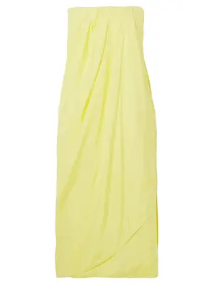 Gauge81 Onna Strapless Draped Silk-satin Midi Dress - Yellow
