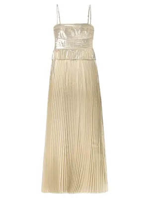SELF-PORTRAIT Pintucked Plissé-lamé Gown - Gold