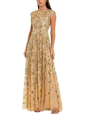Mac Duggal Sequined High Neck A-line Gown - Gold Multi