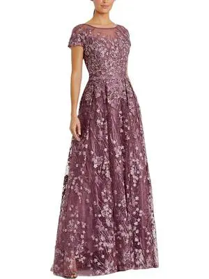Mac Duggal Embroidered Tulle Cap Sleeve Gown - Wisteria