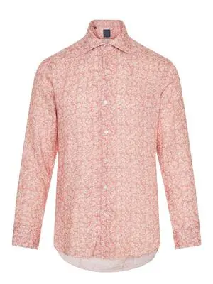 BARBA NAPOLI Floral-print Linen Shirt Red