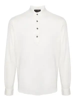 DELL'OGLIO Long-sleeve Cotton Henley Shirt - White