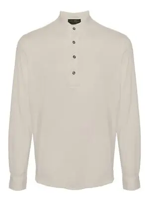 DELL'OGLIO Long-sleeve Cotton Henley Shirt - Neutrals